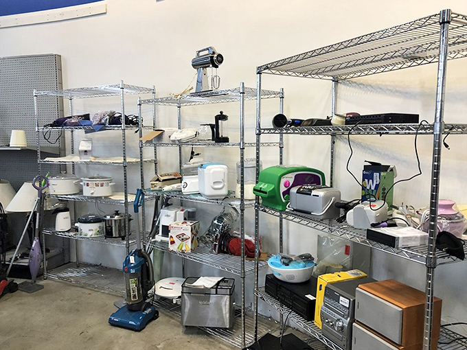 The electronics section might look like a mad scientist's lab, but hidden among these appliances are perfectly functional gadgets seeking second chances.