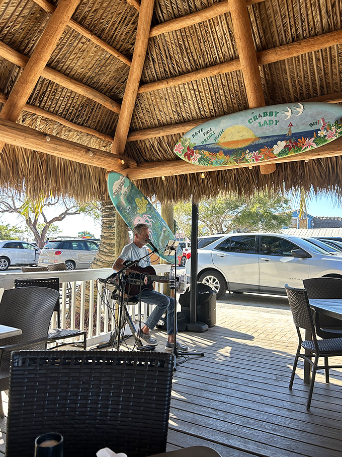 Live music under a thatched roof &ndash; because seafood tastes better with a soundtrack of island tunes and gentle Gulf breezes.