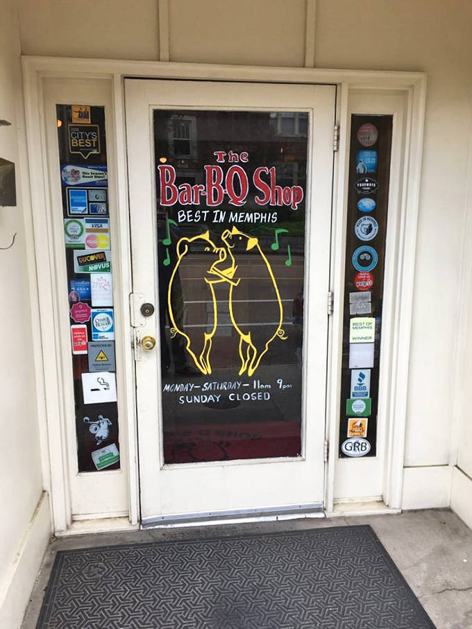 The entrance tells the whole story&mdash;awards plastered everywhere, dancing pigs on the door. They're not bragging if it's true.