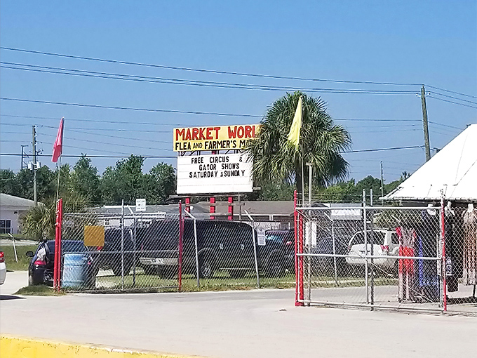The gateway to adventure! Market World's entrance sign stands as a beacon to bargain hunters and curious travelers alike &ndash; Florida's retail wonderland awaits.