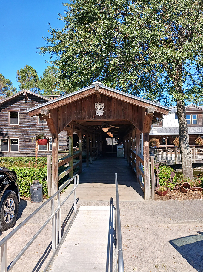 The welcoming entrance walkway feels like the yellow brick road – except instead of an emerald city, you're headed toward barbecue nirvana.