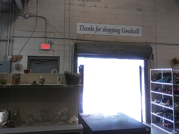 Thanks for shopping Goodwill&mdash;the final farewell as you exit with your bounty. That bright light isn't heaven; it's just the Mississippi sun greeting your successful hunt.