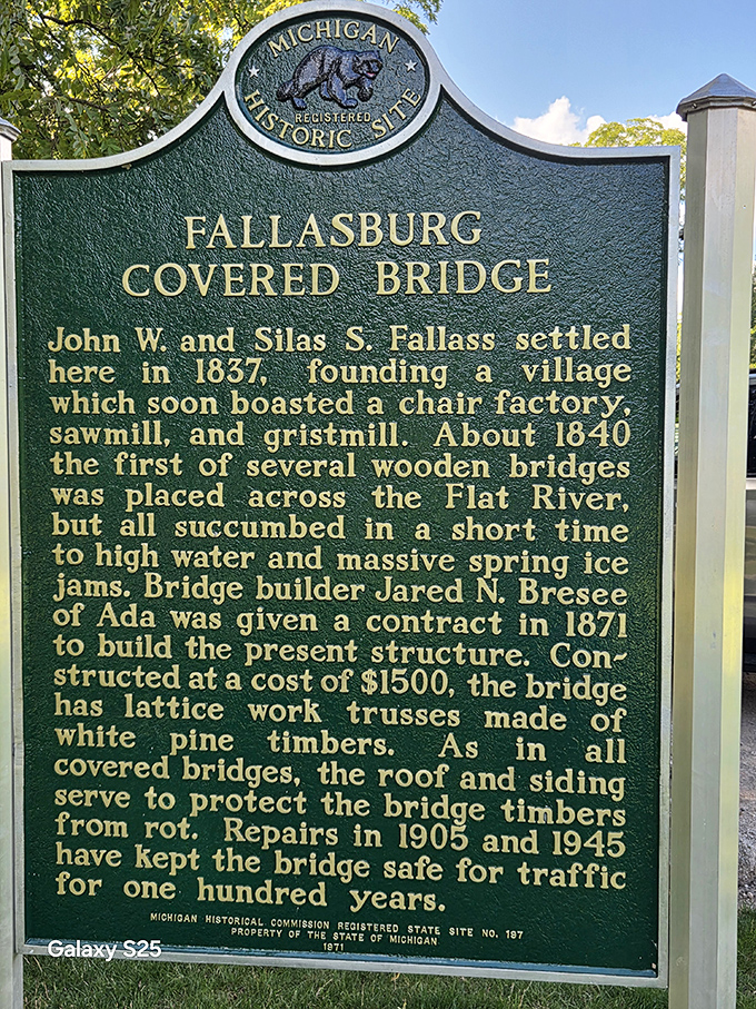 The historical marker tells the bridge's official story, but the real magic is experiencing this living piece of Michigan's past firsthand.