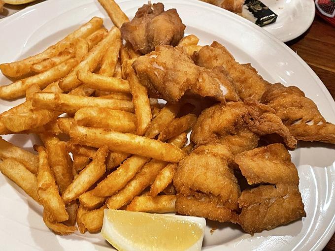Fish and chips that would make the British jealous: flaky white fish in a crisp golden jacket, with fries that deserve their own fan club.