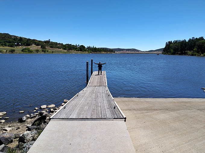 Lake Cuyamaca's wooden pier&mdash;where standing with outstretched arms isn't clich&eacute; but mandatory, and fishing stories grow bigger with each telling.