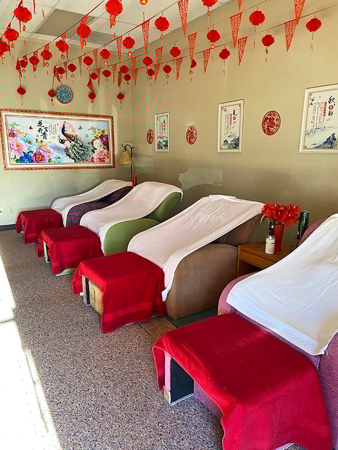 This serene massage space offers affordable relaxation under festive lanterns, proving that self-care doesn't require big-city prices or pretentious spa terminology.