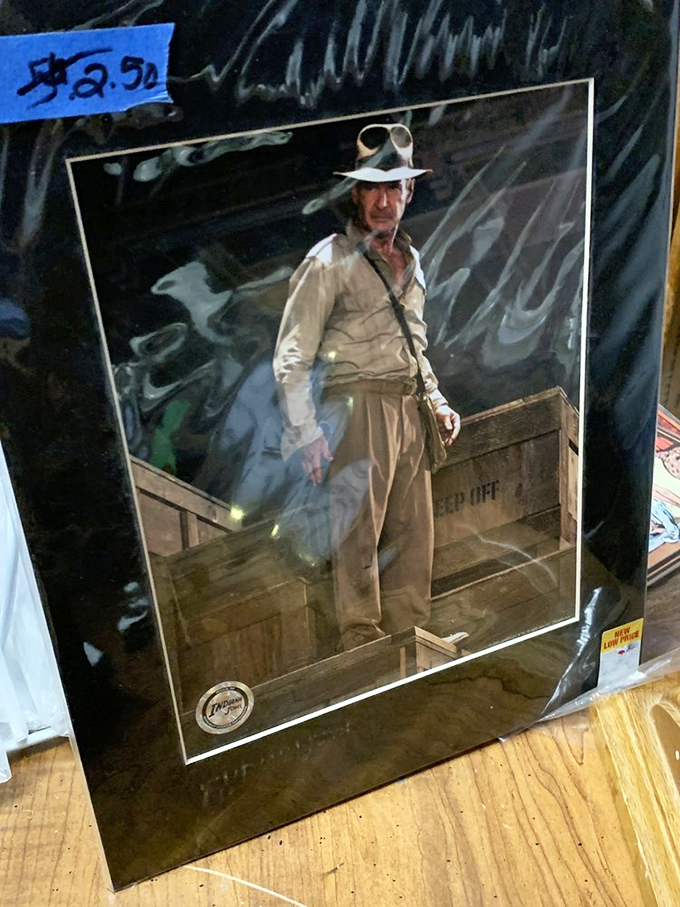 Even Indiana Jones would be impressed with this find. Movie memorabilia mingles with everyday treasures in this archaeological dig of pop culture.