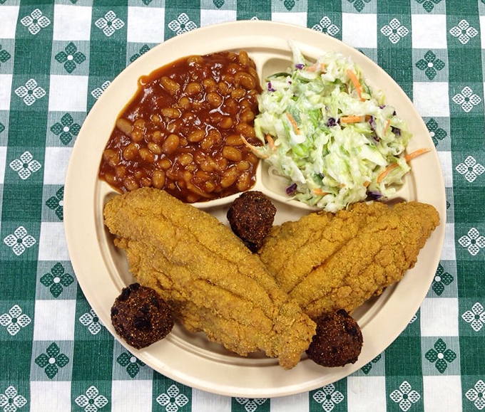 Cornmeal-crusted catfish with all the fixings &ndash; proof that Arkansas knows exactly what to do with what comes from its waters.