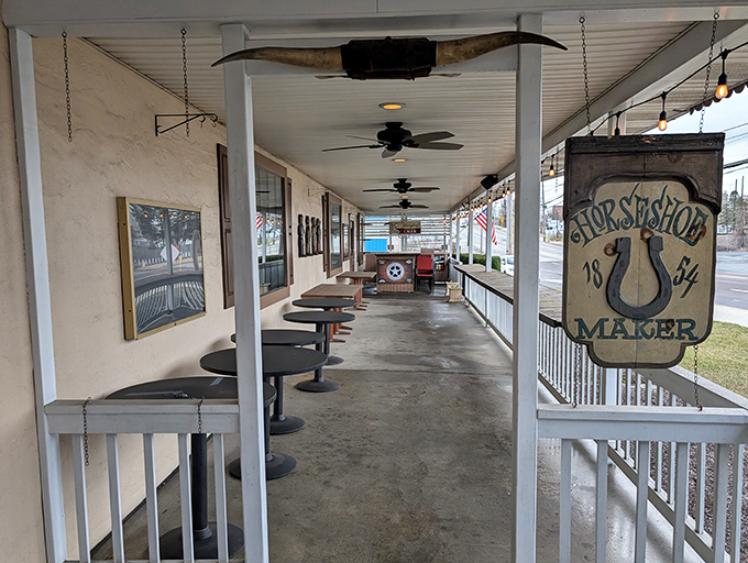 The front porch offers al fresco dining with vintage charm, where you can watch the world go by between bites of prime rib.