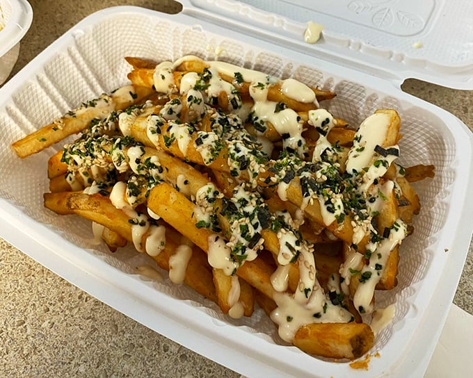 Furikake fries are what regular fries dream of becoming &ndash; crispy potatoes elevated with Japanese seasonings and a drizzle of sauce that makes sharing nearly impossible.