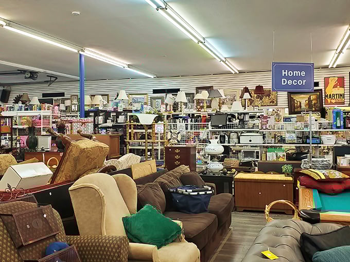 The furniture section resembles a living room convention, where sofas of all personalities have gathered to find forever homes.