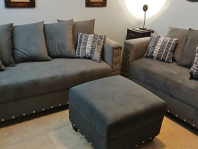 Modern meets marketplace &ndash; this sleek sectional proves not everything at the flea market has to scream "vintage." 