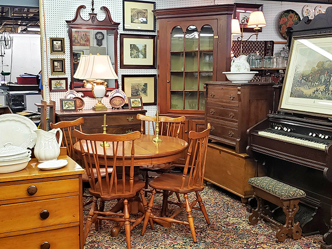 Not just furniture, but a time capsule living room where every piece tells a story and that corner cabinet has seen things.