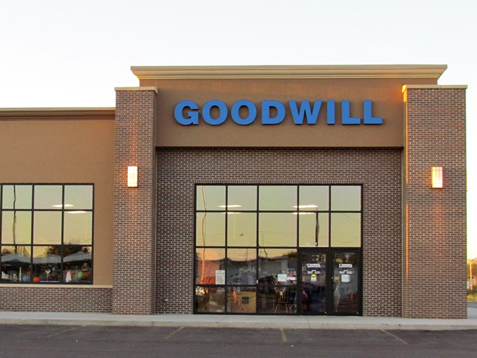 Even Goodwill gets the red brick treatment in Mitchell, where every building earns its place in the historic streetscape.