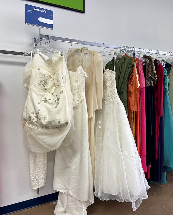 Wedding dresses waiting for their second chance at happily ever after. Something borrowed, something blue, something thrifted just for you.