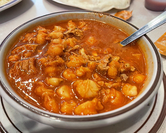 The legendary green chile stew &ndash; chunks of potato and meat swimming in a broth so flavorful it should be classified as a controlled substance.