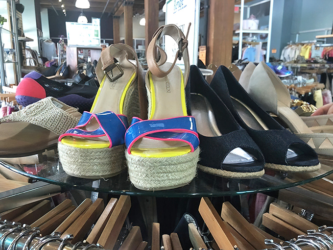 Designer heels and casual footwear share space democratically on this circular display&mdash;a lazy Susan of shoe possibilities for every occasion. 