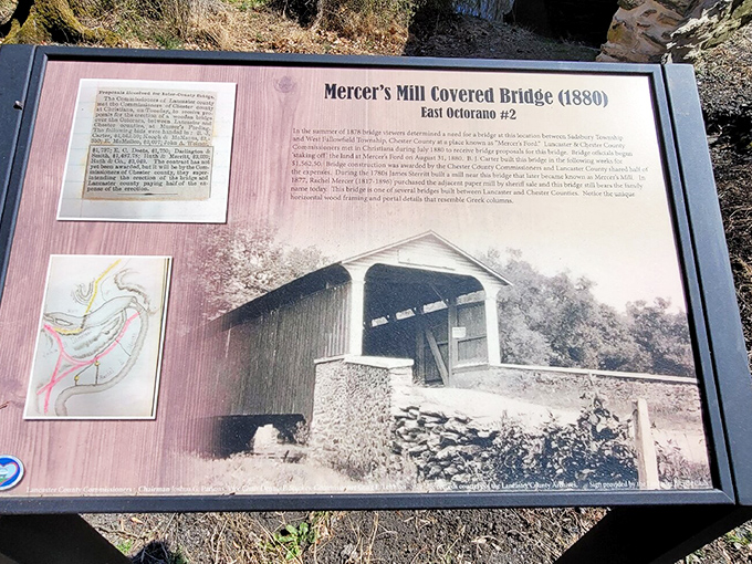 The historical marker offers context for visitors, explaining the bridge's significance in Pennsylvania's transportation history.