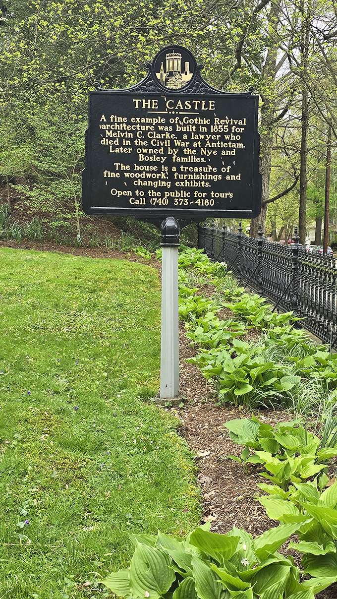 History on display: The Castle's historical marker reveals its 1855 origins and the legacy of Melvin C. Clarke, who never got to enjoy his architectural masterpiece.