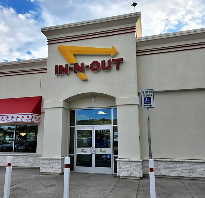 In-N-Out Burger provides the perfect reward after a successful shopping expedition. That iconic yellow arrow points the way to post-shopping bliss on a bun.