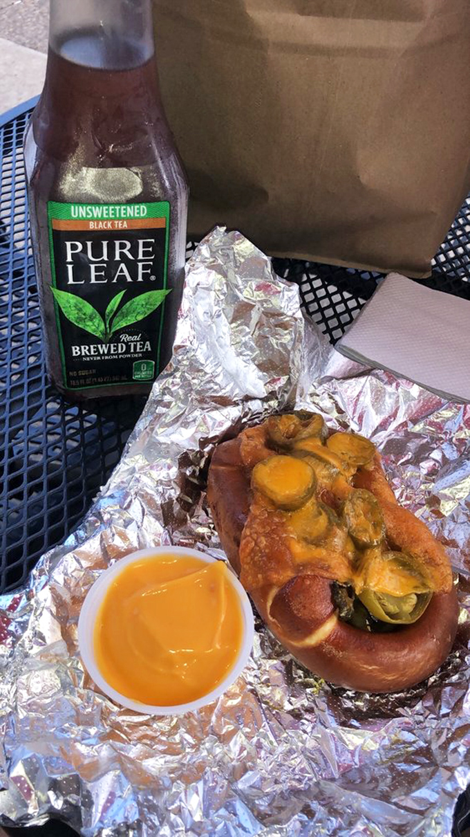 The jalape&ntilde;o cheddar pretzel with dipping sauce&mdash;where heat meets sweet meets savory in a holy trinity of flavor that demands an ice-cold drink alongside.