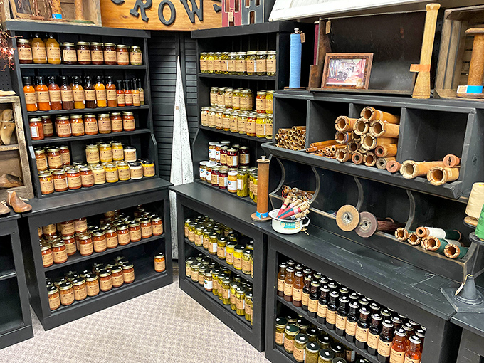 The homemade goods section looks like your most talented aunt's pantry. Those neatly labeled jars promise flavors you won't find in any supermarket.