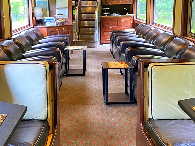 First-class seating that makes you wonder why anyone would choose to fly coach when trains offer this kind of civilized travel.