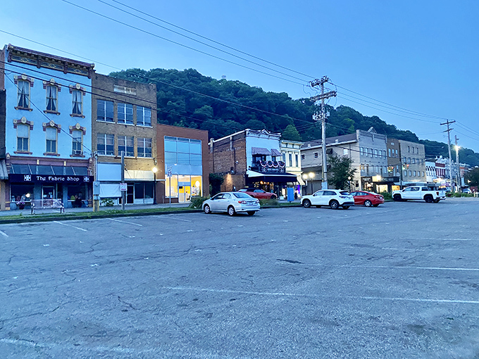 Main Street at dusk reveals Pomeroy's quiet dignity. As darkness falls, the historic buildings stand shoulder to shoulder like old friends who've weathered many storms together.