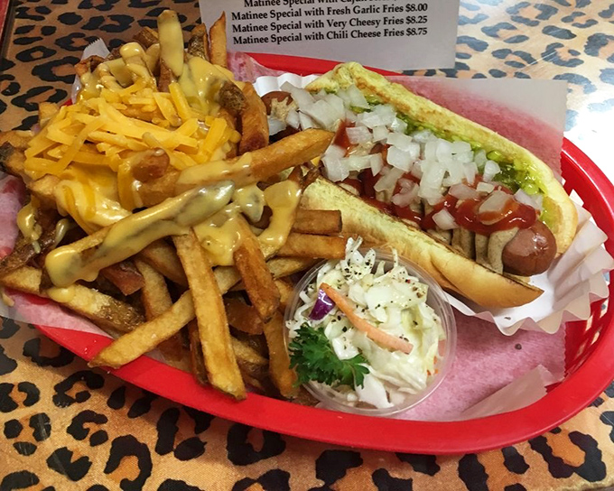 The "Matinee Special" arrives like a celebrity on the red carpet&mdash;a hot dog dressed to impress with cheese fries and slaw playing supporting roles.