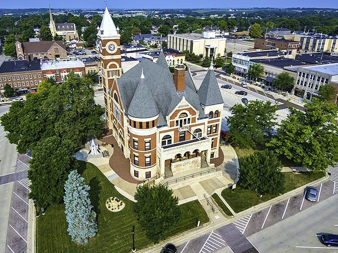 Aerial Monroe reveals a town laid out with the precision of a well-planned dinner party.