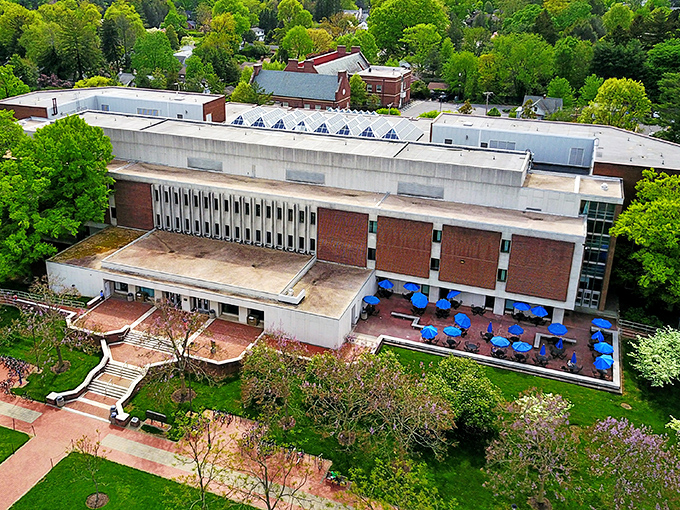 The University's Morris Library isn't just for students&mdash;it's an architectural landmark where community members can browse collections or simply admire the view.