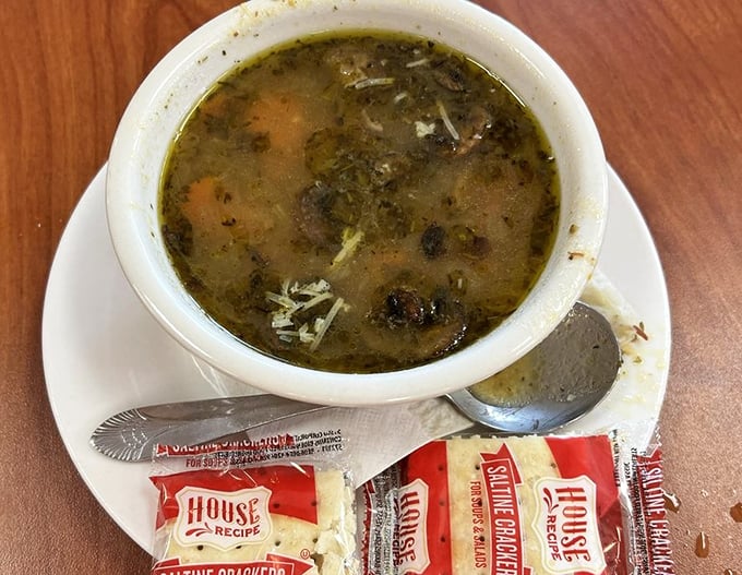 A bowl of soup that whispers, "Everything's going to be okay." Served with crackers that have been waiting their whole lives for this moment.