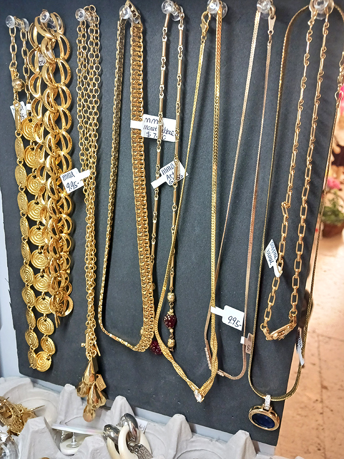 Vintage jewelry displayed with care&mdash;because someone's costume bling from the '80s is another person's treasure today.