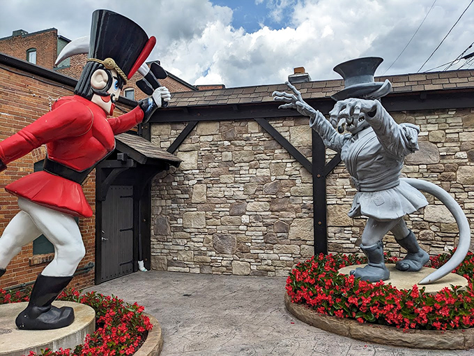 These larger-than-life Nutcracker and Mouse King statues guard the entrance like festive bouncers. "Your name on the nice list? Go right in."