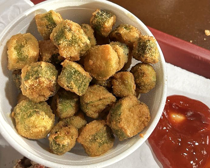Fried okra that could convert even the most stubborn okra skeptics &ndash; crispy, seasoned perfection that deserves its own fan club.