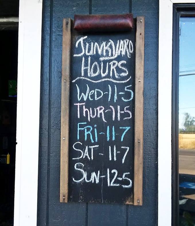 The hours board tells you when to arrive, but offers no guidance on how long your food coma will last afterward. Plan accordingly.