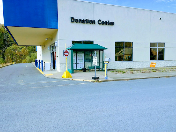 The donation center entrance&mdash;where one person's "I don't need this anymore" becomes another's "I can't believe I found this!" The circle of thrift life begins here.