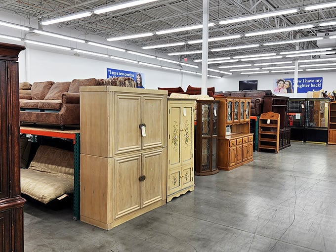 Furniture forest: where cabinets, armoires, and entertainment centers create a maze of possibilities. Your next statement piece is hiding somewhere in plain sight.