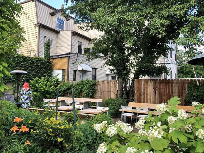 The garden patio feels like stumbling into a secret Polish countryside retreat, where flowers and herbs provide both ambiance and ingredients.