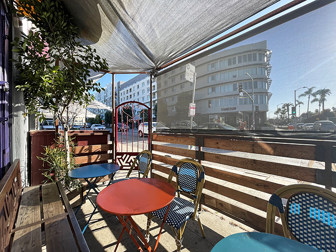 The patio beckons with California sunshine and the promise of leisurely weekend brunches done right.