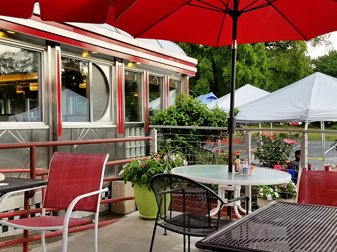 The outdoor patio offers fresh air with your fresh eggs &ndash; nature's way of saying you're making good choices.