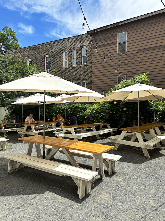 The outdoor oasis &ndash; where picnic tables and umbrellas create the perfect backdrop for pie-induced happiness on Chicago summer days.
