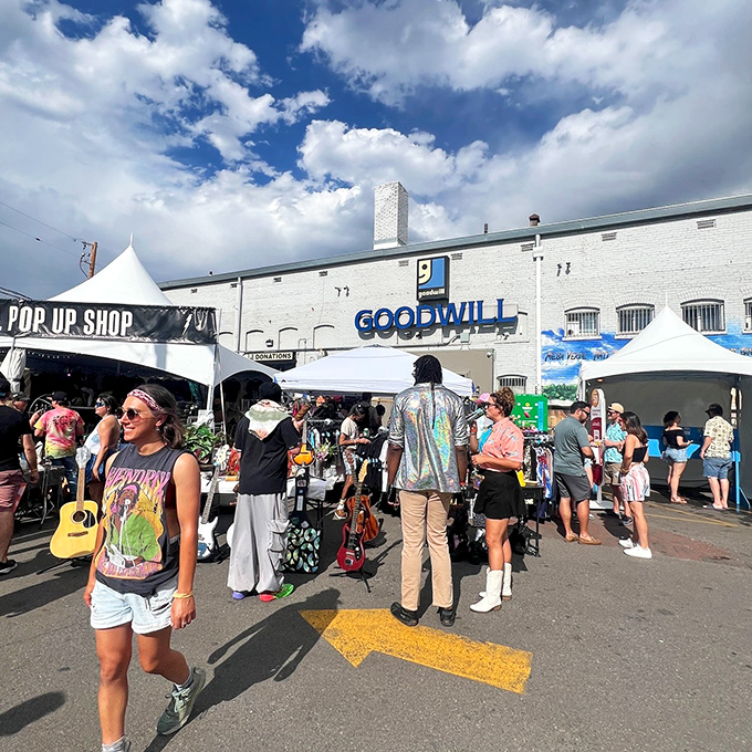 Outdoor pop-up events bring the treasure hunt into the sunshine, creating a festival atmosphere where vintage band tees become fashion statements.