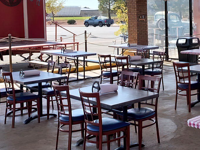 The outdoor seating offers fresh air with your smoked meat - nature's way of making room for seconds.