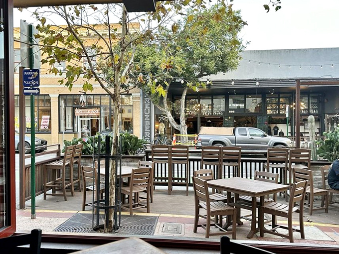 Outdoor seating where you can people-watch while your food coma sets in peacefully.