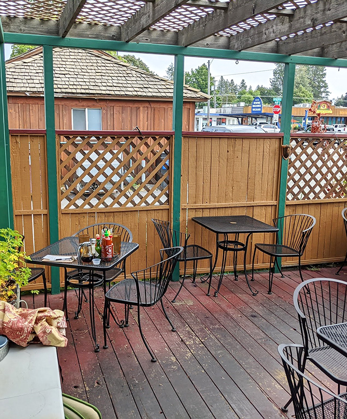 The outdoor deck offers fresh air with your fresh food&mdash;a perfect spot to plan your day's adventures while fueling up on breakfast excellence.