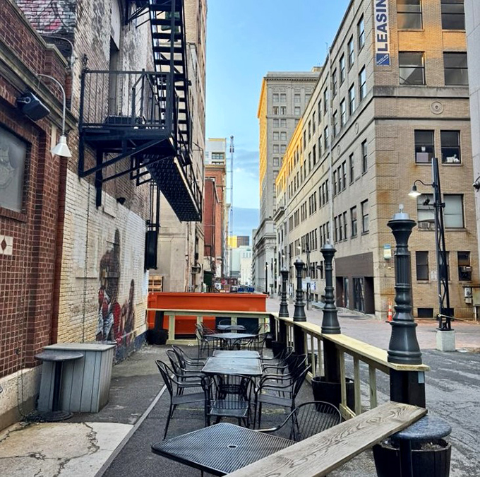 The alley patio offers urban charm and fresh air&mdash;perfect for people-watching between bites of burger perfection. Downtown dining at its finest.