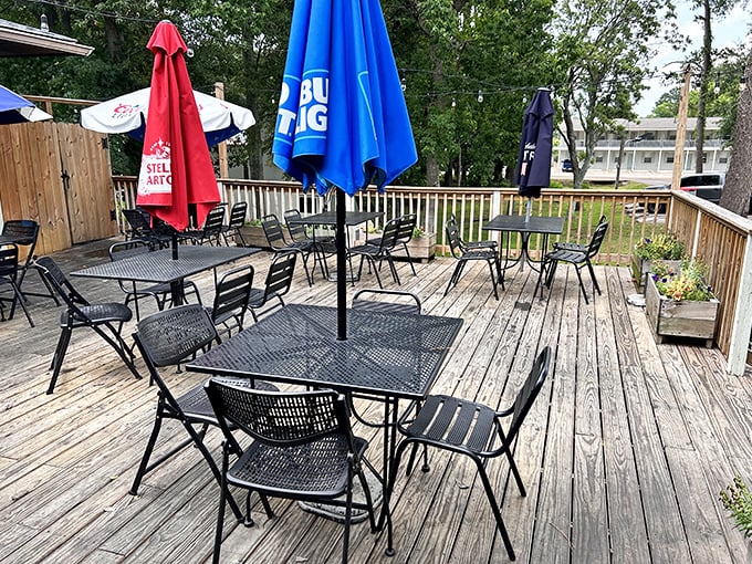 The outdoor deck offers fresh air and conversation. Those umbrellas have witnessed countless "mmms" and "you've got to try this."