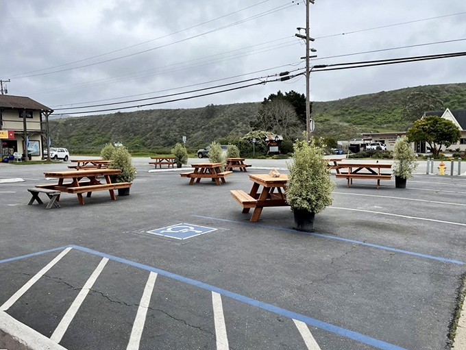 Outdoor seating with a view of the rolling hills&mdash;because sometimes great food tastes even better with a side of fresh California air.
