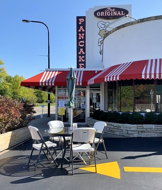 When weather permits, outdoor seating offers fresh air with your fresh pancakes &ndash; a breakfast oasis in the suburban landscape.